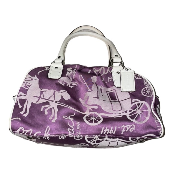 Coach | Bags | Coach Purple Horse Carriage Print Jacquard Fabric ...
